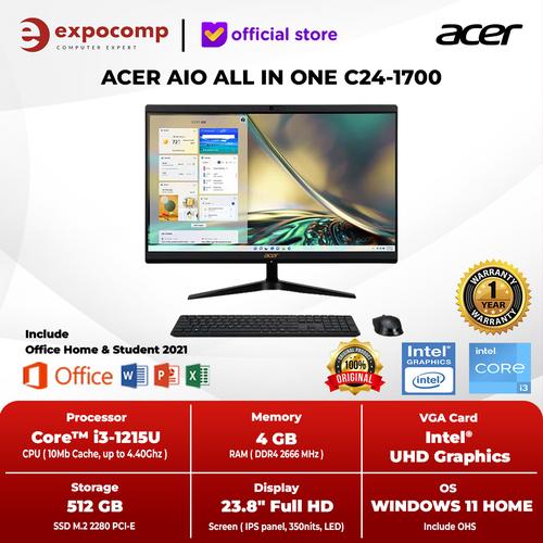 Promo ACER AIO ALL IN ONE C24-1700 CORE i3-1215U 4GB 512GB W11+OHS ...