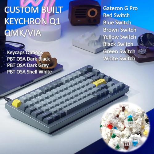 Promo Custom Built Keychron Q1 QMK 75% Knob version - Silver Grey - Red ...