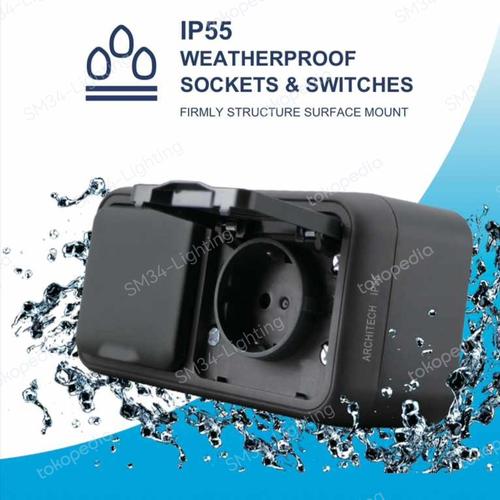 Jual Saklar Outbow Hitam Outdoor IP55 StopKontak Waterproof Architech ...