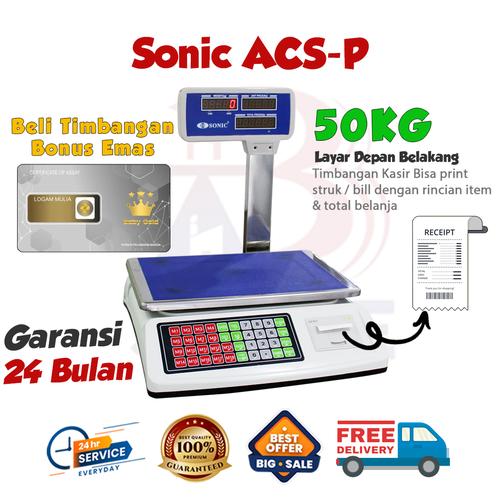 Jual Timbangan printer 50kg/ Timbangan digital + print/ sonic acs-p 50 ...