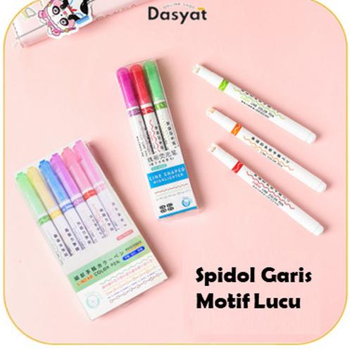Jual DOS Spidol Garis Aesthetic Pen Warna Warni Motif Lucu 1 Set 6 Pcs ...