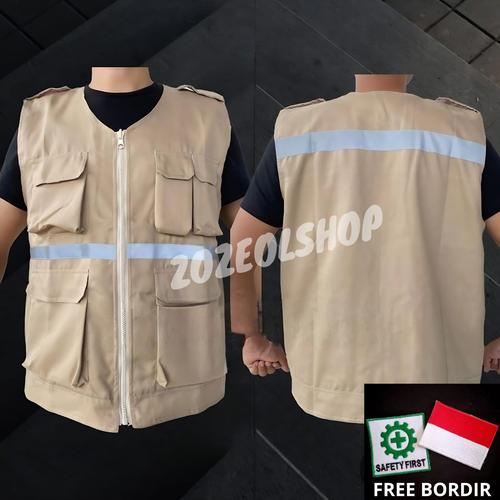Jual rompi safety k3/Proyek/Lapangan Kerja bahan Drill - Cream - Hitam ...