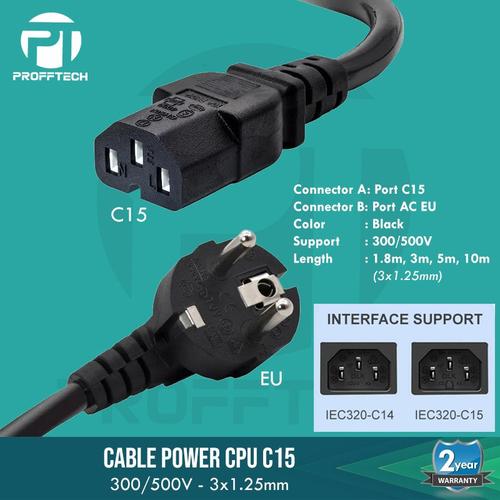 Jual Kabel Power AC Cord C15 Coak 1.5M/1.8M/3M/5M/10M - 1.8 meter ...