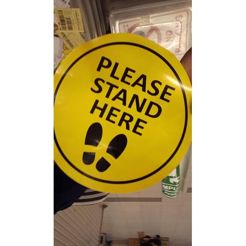Jual SIGN STICKER FLOOR PLEASE STAND HERE UK 30X30CM STIKER K3 RAMBU ...