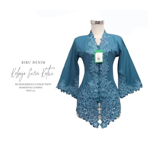 Jual Kebaya Encim Kartini Katun Bordir Modern Lengan Lonceng Biru ...