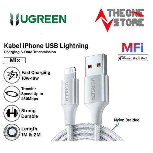 Jual Ugreen Kabel Data USB 2.0 to Lightning Iphone MFi 2.4A Nylon Braided - GREY 1 METER - Kota ...
