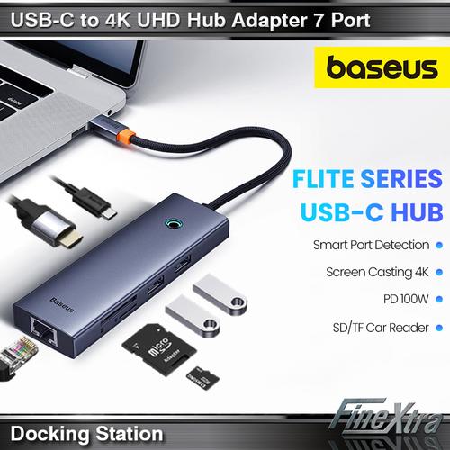 Jual BASEUS Hub Adapter 7 Port Docking USB-C to 4K UHD RJ45 USB 3.0 SD ...