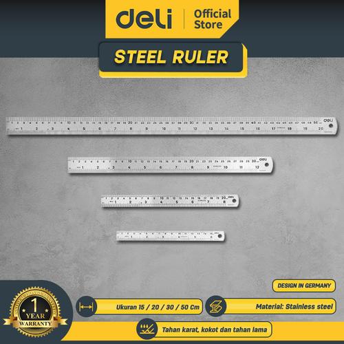 Promo Deli Penggaris Besi 15 / 20 / 30 / 50 Cm Steel Ruler EDL80XXY ...