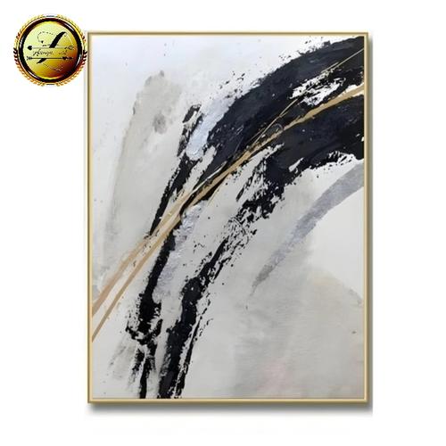 Jual Dekorasi dinding lukisan abstrak modern texture black gold elegan ...