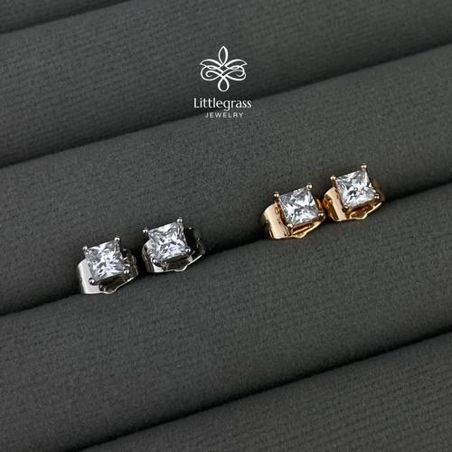 Jual Anting Tusuk Kotak Single Diamond Giwang Solitaire Square Silver ...