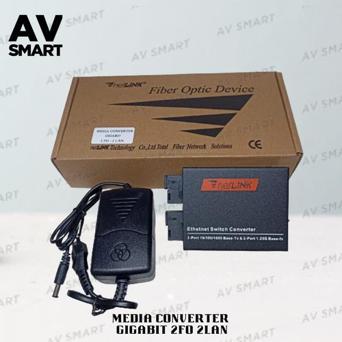 Jual NETLINK MEDIA CONVERTER GIGABIT 2 FO 2 LAN ETHERNET FIBER OPTIC ...