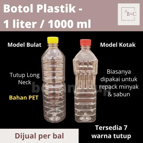 Jual [104-108 PCS] Botol Plastik Bulat Kotak PET Bening 1000 ml / 1 ...