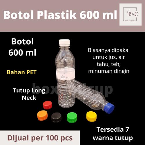 Jual [100 PCS] Botol Plastik PET Bening 600 ml Bulat+ Tutup Minuman Jus ...