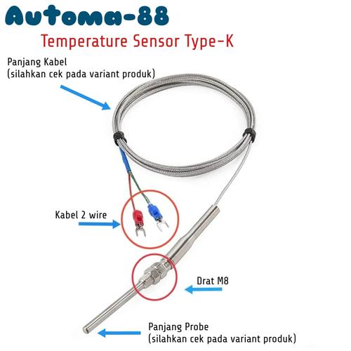 Jual Thermocouple Type-K 2 kabel wire M8 Temperature Sensor Suhu Probe ...