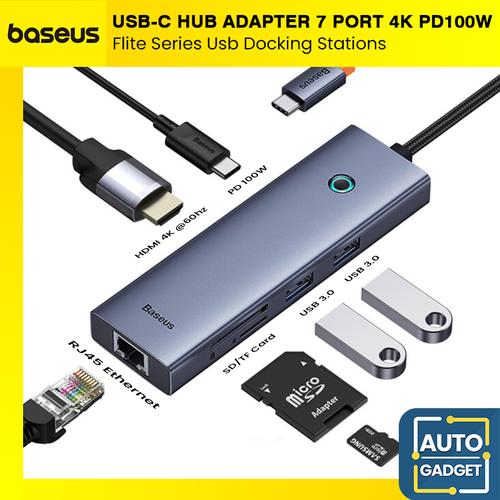 Jual BASEUS Hub Adapter 7 Port Docking USB-C to 4K UHD RJ45 USB 3.0 SD ...
