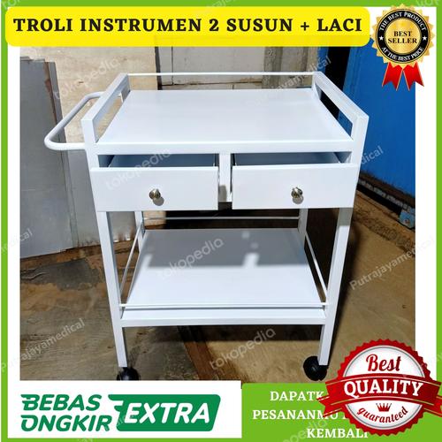 Promo troli instrumen 2 susun rak + laci / meja instrumen / trolley ...