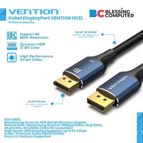 Jual Kabel DisplayPort VENTION HCEL DP Male to Male Blue - 1.5M HCELG ...