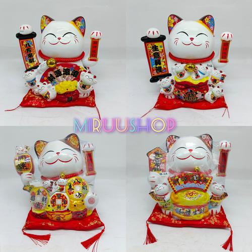 Jual Patung kucing hoki maneki neko fengshui rejeki keramik premium ...