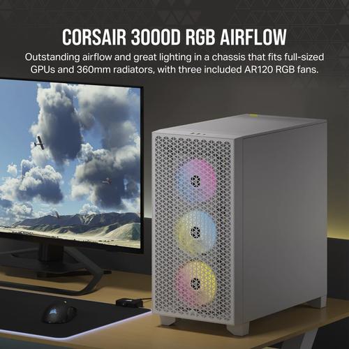 Promo CORSAIR 3000D RGB AIRFLOW WHITE MID TOWER PC CASE CASING GAMING ...