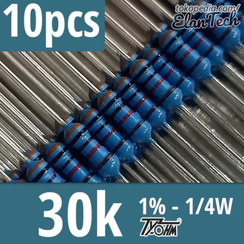 Jual Resistor 30k Taiwan 10pcs 1/4W 1% 30 Kilo Ohm 0.25W ElanTech ...