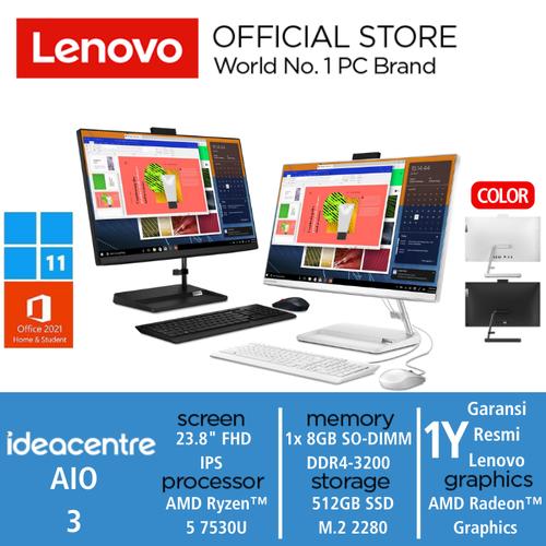 Promo PC Lenovo AIO IC QVID QWID R5 7530U/8GB/512GB SSD/23.8" FHD/W11 ...