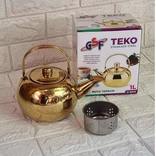Jual Teko stainles warna gold gsf saringan teh 1 liter I Teko saringan teh - Kab. Banjar ...