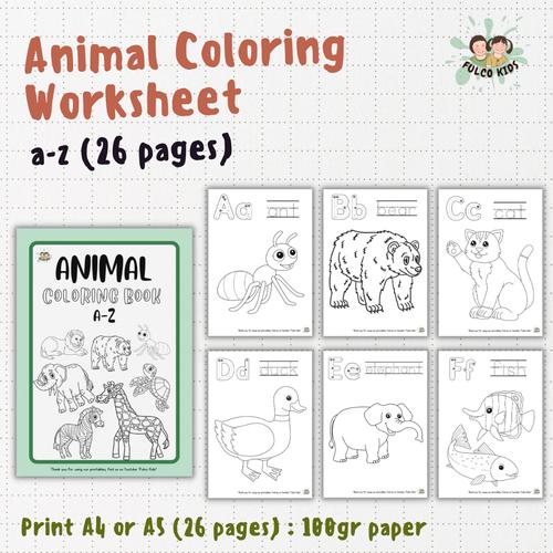 Jual Animal Coloring Worksheet Alphabet A-Z tracing by Fulco Kids - A4 ...