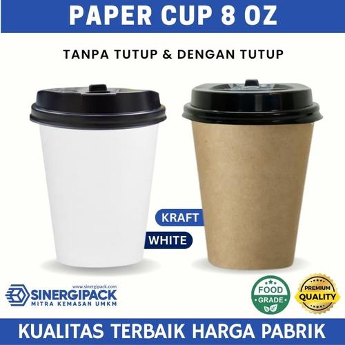 Jual Paper cup 8 oz dengan Tutup - Cup Kopi Kertas 8 oz Hot - Kraft & White - 8 oz, Tanpa Tutup ...