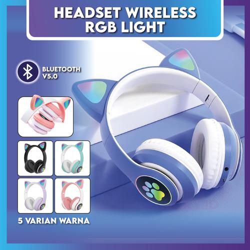 Promo Headphone Telinga Kucing Bluetooth LED Light Wireless ...