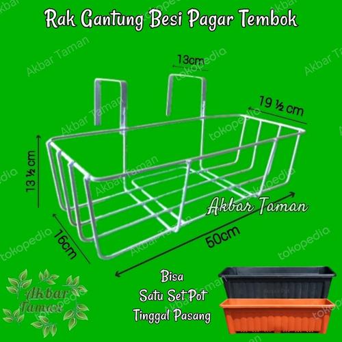 Jual Rak Gantung Besi Panjang Pagar Tembok / Rak Gantung + Pot - Rak ...