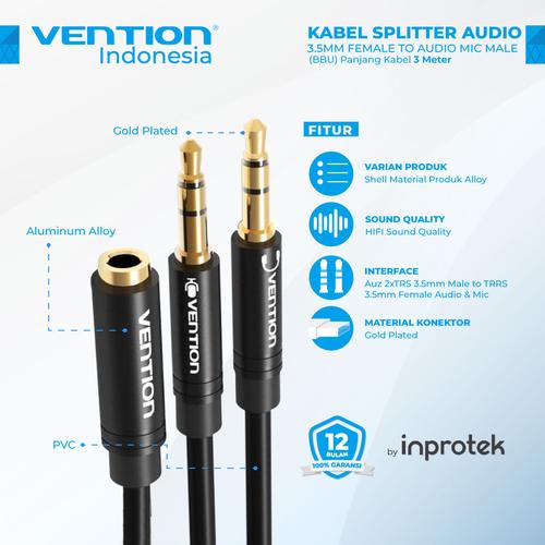 Promo Vention Kabel Splitter Audio 3.5mm Female to Audio Mic Male - DT ...