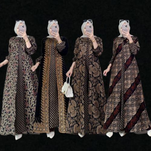 Jual baju gamis cardigan dress pesta murah kombinasi batik model ...