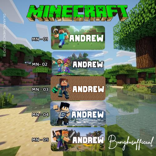 Jual Sticker Nama Minecraft Label Nama Anak Waterproof 40pcs-180pcs SET ...