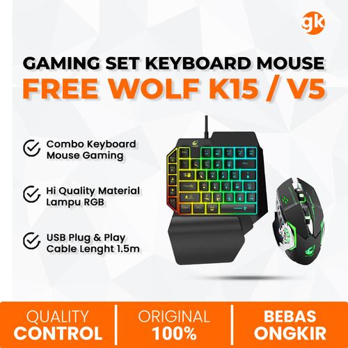 Jual Mouse Keyboard Half One Handed Combo Gaming Set RGB Free Wolf V5 ...