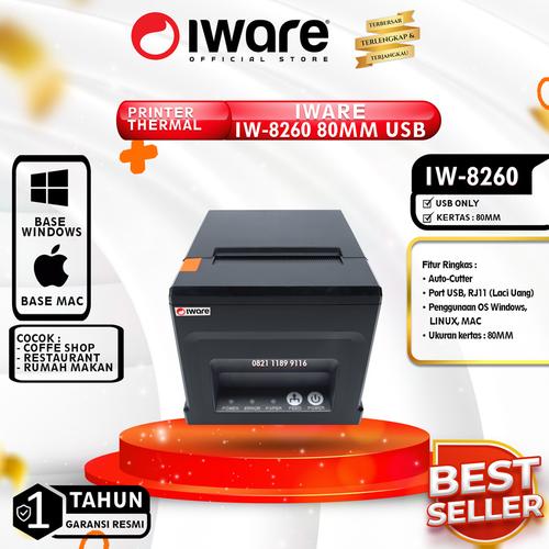 Promo Printer Kasir Thermal 80mm Iware K-200U USB LAN Autocutter RJ11 parkir - IW-8260 Cicil 0% ...