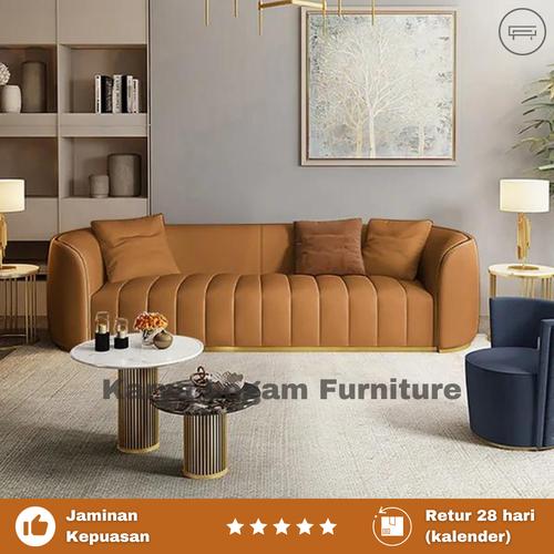 Jual Sofa Set Ruang Tamu Modern Minimalis - Lis Stainless Gold Kain ...