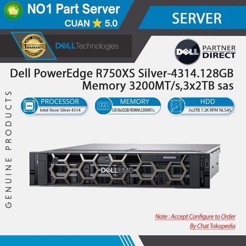 Jual Dell PowerEdge R750XS Silver-4314.128GB Memory 3200MT/s,3x2TB SAS ...