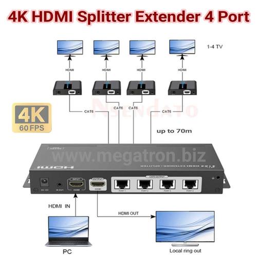 Jual 4K HDMI Extender 4 port via UTP Cable - HDMI 2.0 Splitter Extender ...