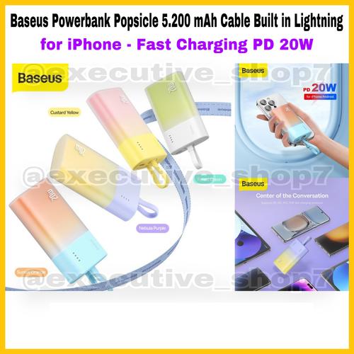Jual Baseus Powerbank Popsicle 5.200 mAh Cable Built in Lightning - for ...