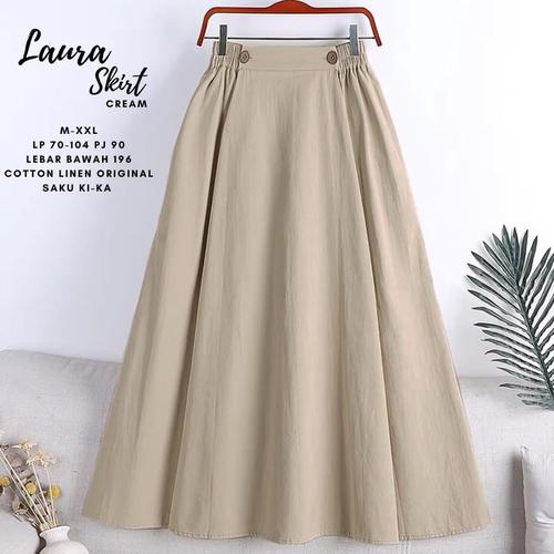 Jual Rok Bahan Linen Skirt Wanita Jumbo Bigsize Kekinian LAURA - Cream ...