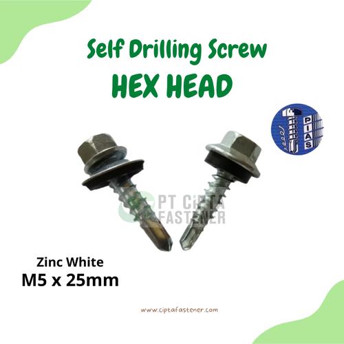 Jual Sekrup Roofing SDS Hex Head Skrup Screw Drilling M5 x 25mm Zinc ...