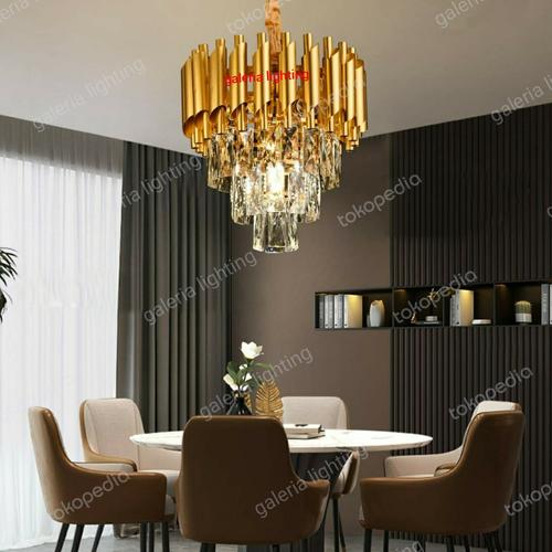 Jual Lampu gantung frame kristal body gold ruang tamu/meja makan tipe ...