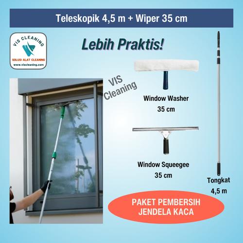 Jual Tongkat Pembersih Kaca 4,5 m dgn Wiper Karet dan Kain 35 cm ...