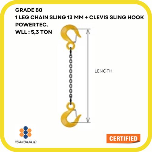 Jual G80 1 LEG CHAIN SLING 13 MM + CLEVIS SLING HOOK POWERTEC WLL 5,3 ...