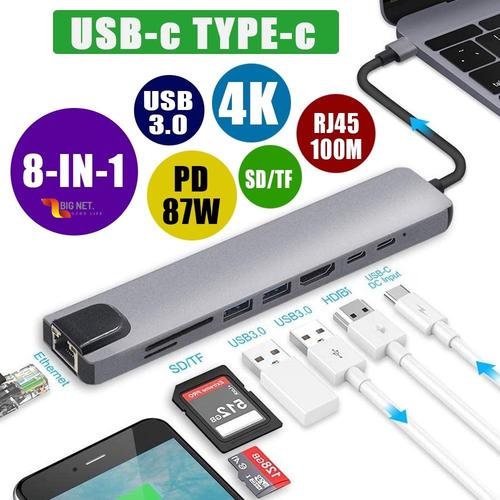 Jual TYPE-C (USB C) TO HDMI+LAN (RJ45)+2*USB+2*PD+SD+TF #TYPE-C 8in1 ...