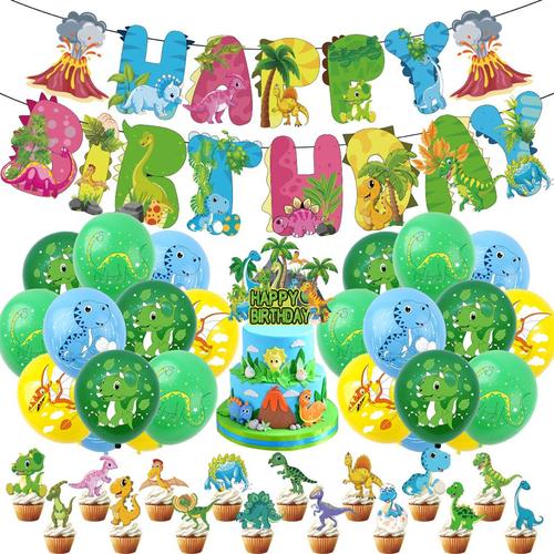 Jual SET DEKORASI PESTA ULANG TAHUN DINO DINOSAURUS BANNER BALON TOPPER ...