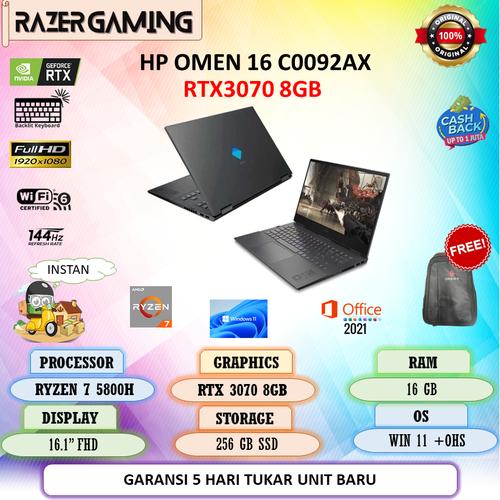 Jual HP OMEN 16 RYZEN 7 5800H RTX3070 8GB/ 16GB 512SGB W11+OHS 16.1FHD ...