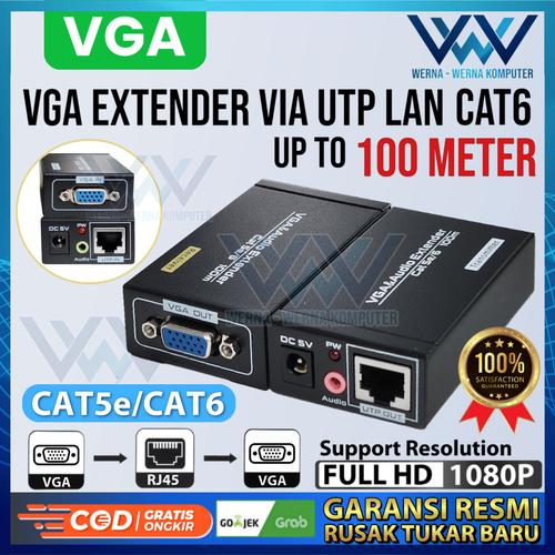 Jual VGA Extender Via Kabel UTP LAN CAT5E/ CAT6 up to 100 Meter with ...
