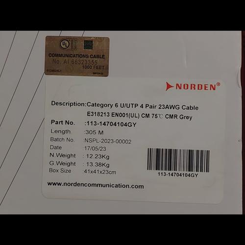 Jual PREMIUM SERIES NORDEN CAT6 23AWG UTP CABLE 4 Pair Cable CM PVC ...