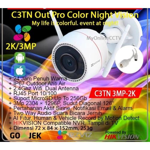 Jual EZVIZ C3TN 3MP 2K IP Camera Wifi Paket CCTV Outdoor Audio Color ...